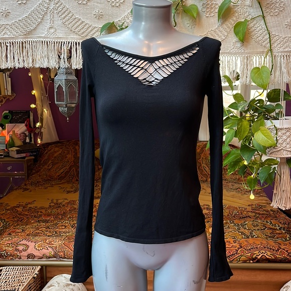 Vintage | Tops | Vintage Y2k Grunge Goth Cut Out Slashed Long Sleeve ...